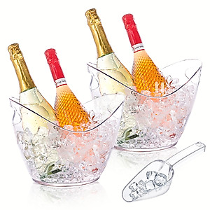 Ice Bucket for Parties 2 Pcs 4 Liter Beverage Tub Ice Tub Wine Beer Drink Buckets for Parties Mimosa Bar Clear Plastic Champagne Acrylic Ice Bucket with Scoop for Cocktail Beer Bottle