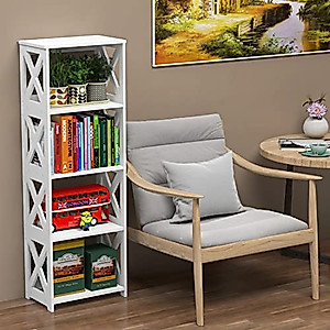 Rerii Bookcase, 5 Tier Small Bookshelf Kids Open Shelves, Standing Book Storage Case Shelf Display Rack Table for Bathroom Living Room Bedroom Office, White