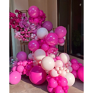 FOTIOMRG 110pcs Hot Pink Balloon Garland Arch Kit, 18 12 10 5 inch Hot Pink Latex Balloons Different Sizes Pack for Birthday Baby Shower Bridal Shower Wedding Bachelorette Party Decorations