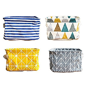 Lannu Pack 4 Canvas Storage Bins Basket Organizers Foldable Fabric Cotton Linen Blend Storage Bins for Makeup, Book, Baby Toy Basket, 8x6x5.5 inch