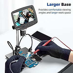 TOMLOV DM03 7" HDMI LCD Digital Microscope 1200X [Larger View & Larger Workspace] 1080P HD Screen Coin Microscope for Adult/Kids USB Soldering Microscope with Light Compatible with TV/Windows/MacOS