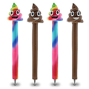 Planet Pens Bundle of Poop Face Emotion & Poop Rainbow Novelty Pens - Unique Kids and Adults Ballpoint Pens Colorful Emotions Writing Instrument For School and Office - 4 Pack