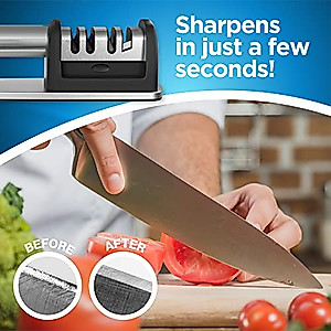 PriorityChef Premium Knife Sharpener, Professional Knife Sharpening Rods to Sharpen Your Knives, Handheld Manual Knife Sharpeners for Kitchen Knives, Scissor Sharpener