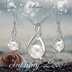 EleQueen 925 Sterling Silver CZ Freshwater Cultured Pearls Bridal Pendant Necklace Earrings Wedding Jewelry Sets, Valentine's Day/Mother's Day/Christmas Jewelry Gift for Girlfriend/Mom