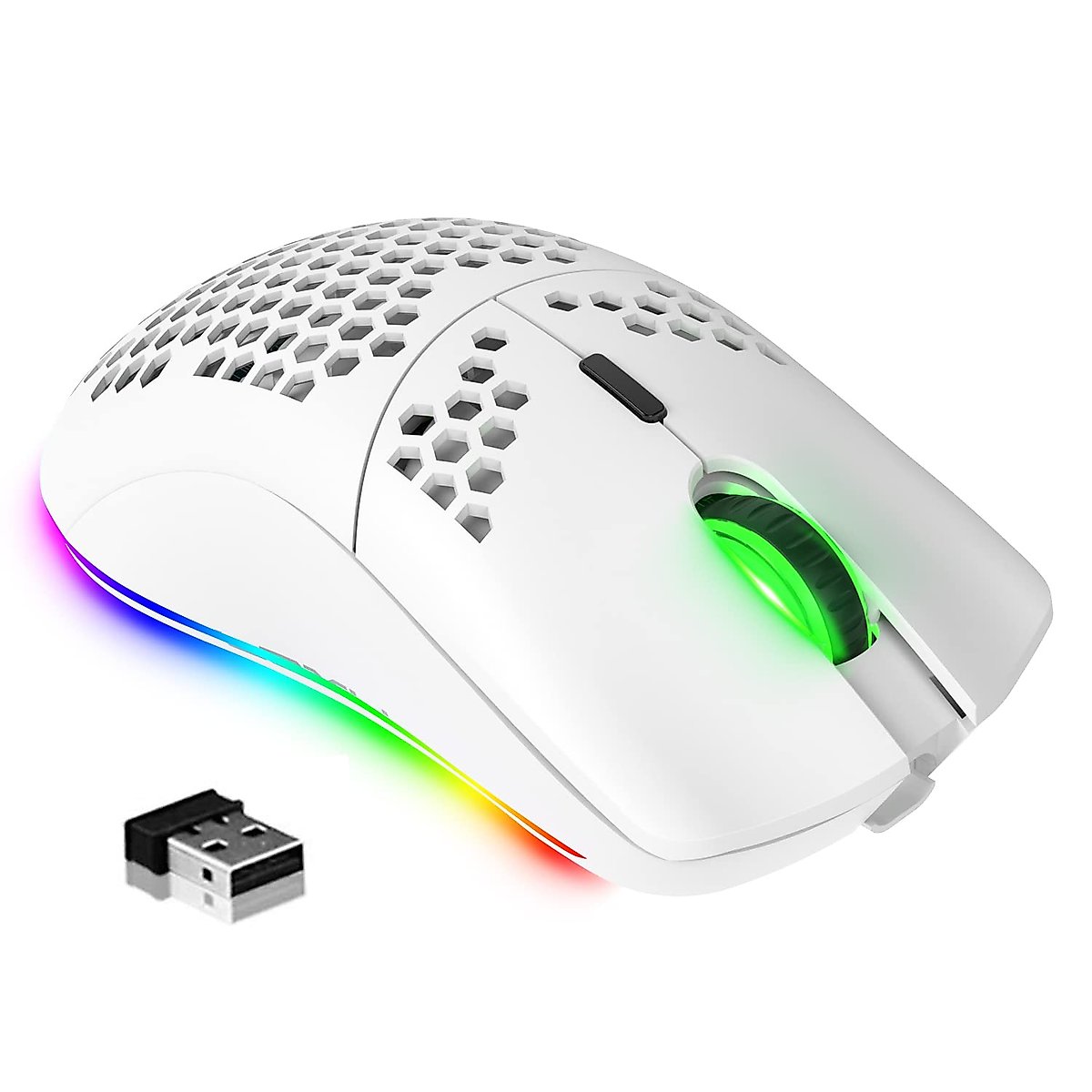 LexonElec Wireless Gaming Mouse,Ultra-Lightweight Honeycomb Shell Mice with 2.4G Wireless Rechargeable,Multi RGB Backlit,7 Buttons,3200DPI,Ergonomic Optical Sensor for PC,Xbox,PS4 Gamers(White)