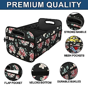 Deosk Trunk Organizer for Car, Collapsible Car Organziers and Storage with 6 Pockets, 50L Multi-Compartment Car Trunk Organzier, Car Accessories for Women/Men - Floral