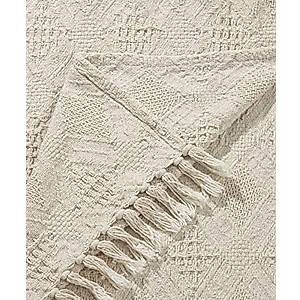 Maxpeuvon Beige Throw Blanket Boho Soft Cozy Knit Blanket with Tassel, Solid Decorative Blankets and Throws, Decor Blanket for Bed, Travel Blanket, Sofa, 50"×60"