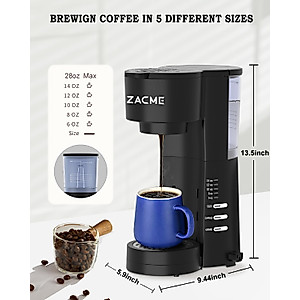 ZACME 4IN1 Single Serve Coffee Maker for K Cup &Ground, Small Coffee Machine with Milk Frother & Grinder, 5 Brew Size, 28oz Water Tank, Adjustable Drip Tray
