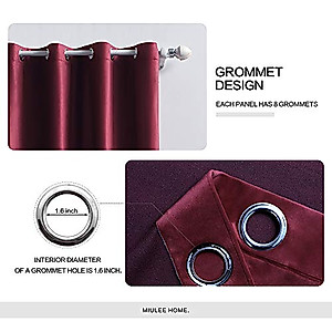 MIULEE Blackout Velvet Curtains Solid Soft Burgundy Red Thermal Insulated Soundproof Room Darkening Curtains/Drapes for Living Room Bedroom 52 x 90 Inch(2 Panels Grommet and 2 Panels Back Tab)