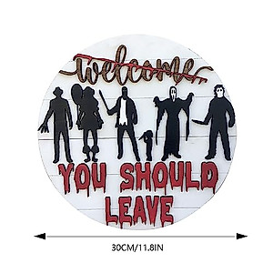 GUAGLL Horror Wooden Door Sign Welcome Sign, 12" Halloween Party Holiday Decoration Prop