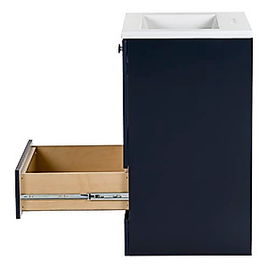 Spring Mill Cabinets Emlyn 24 Inch Bathroom Vanity with White Single Sink Top, 2-Door Cabinet, 1 Drawer, 24.5" W x 18.75" D x 32.89" H, Deep Blue