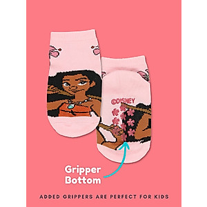 Disney Princess Moana Toddler Girls 6 Pack Quarter Style Socks with Grippers (Small (4-6), Blush)