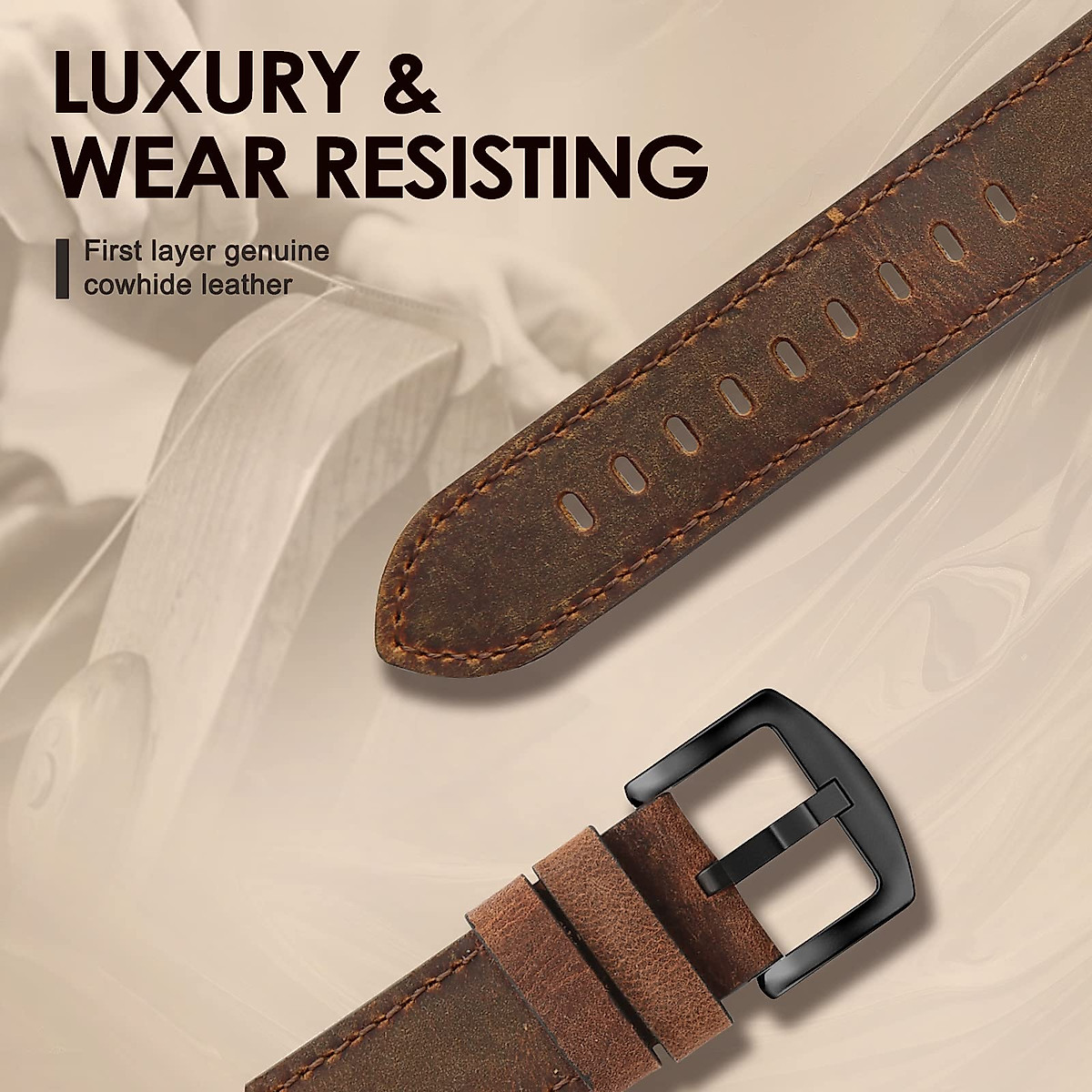 SWEES Leather Band Compatible with Apple Watch Bands 46mm 45mm 44mm 42mm (Series 1/2/3) Men Women, Vintage Genuine Leather Replacement Wristband for iWatch Series 10 9 8 7 6 5 4 3 2 1 SE Retro Walnut