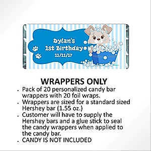 Puppy Dog Party Personalized Candy Bar Wrappers for Chocolate, Kids Birthday Favor, Pack of 20