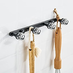 WOLIBEER Crystal Towel Hook, Matte Black Coat Hook 4 Row Hook Wall Mounted Hook Rack Stainless Steel Hanger for Bathroom Kitchen Toilet Entryway
