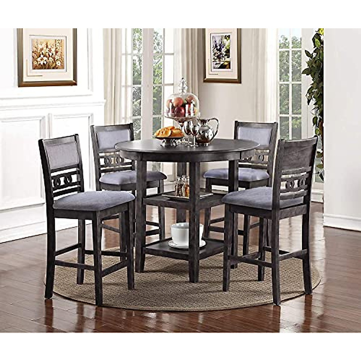 New Classic Furniture Gia 5-Piece Counter Dining Table Set, 42.25-Inch, Gray