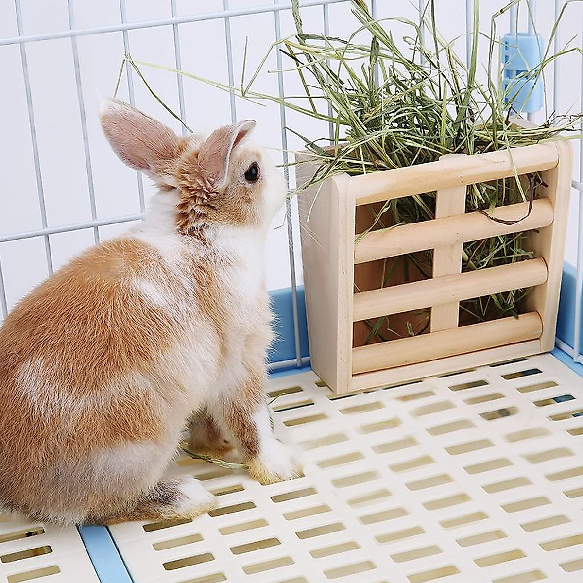 Chinchilla Hay Rack,Bunny Hay Feeder,Guinea Pig Hay Holder,Rabbit Food Dispenser,Natural Wooden,Hamster,Rabbit Cage Accessories by BLSMU