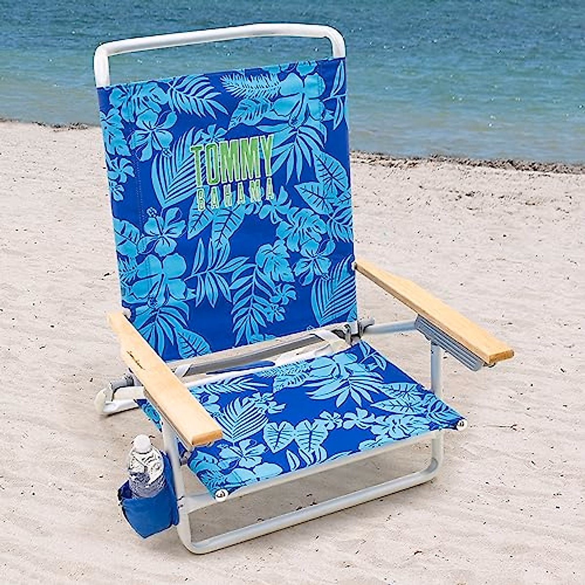 Tommy Bahama 5-Position Lay Flat Cup Holder and Towel Bar Beach Chair, 1-Pack, Floral Print