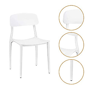 CangLong Slat Back PP Plastic Dining Chairs, Set of 2, White