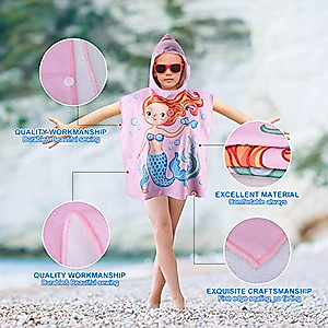 Kids Mermaid Beach Towel with Hooded for Girl 1-6 Years | Baby Toddler Bath Towel for Pool Swiming Hood | Children Microfiber Towel, Pink