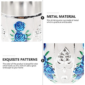 HEMOTON Vintage Goblet Wine Cup Antique Wine Cups Metal Floral Goblet Red Wine Glasses European Style Glasses Wine Cup Gifts Home Ornament (White Blue) Vintage Martini Glasses