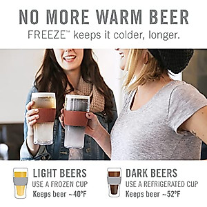 Host FREEZE Beer Glasses, Frozen Beer Mugs, Freezable Pint Glass Set, Insulated Beer Glass to Keep Your Drinks Cold, Double Walled Insulated Glasses, Tumbler for Iced Coffee, 16oz, Set of 2, Wood