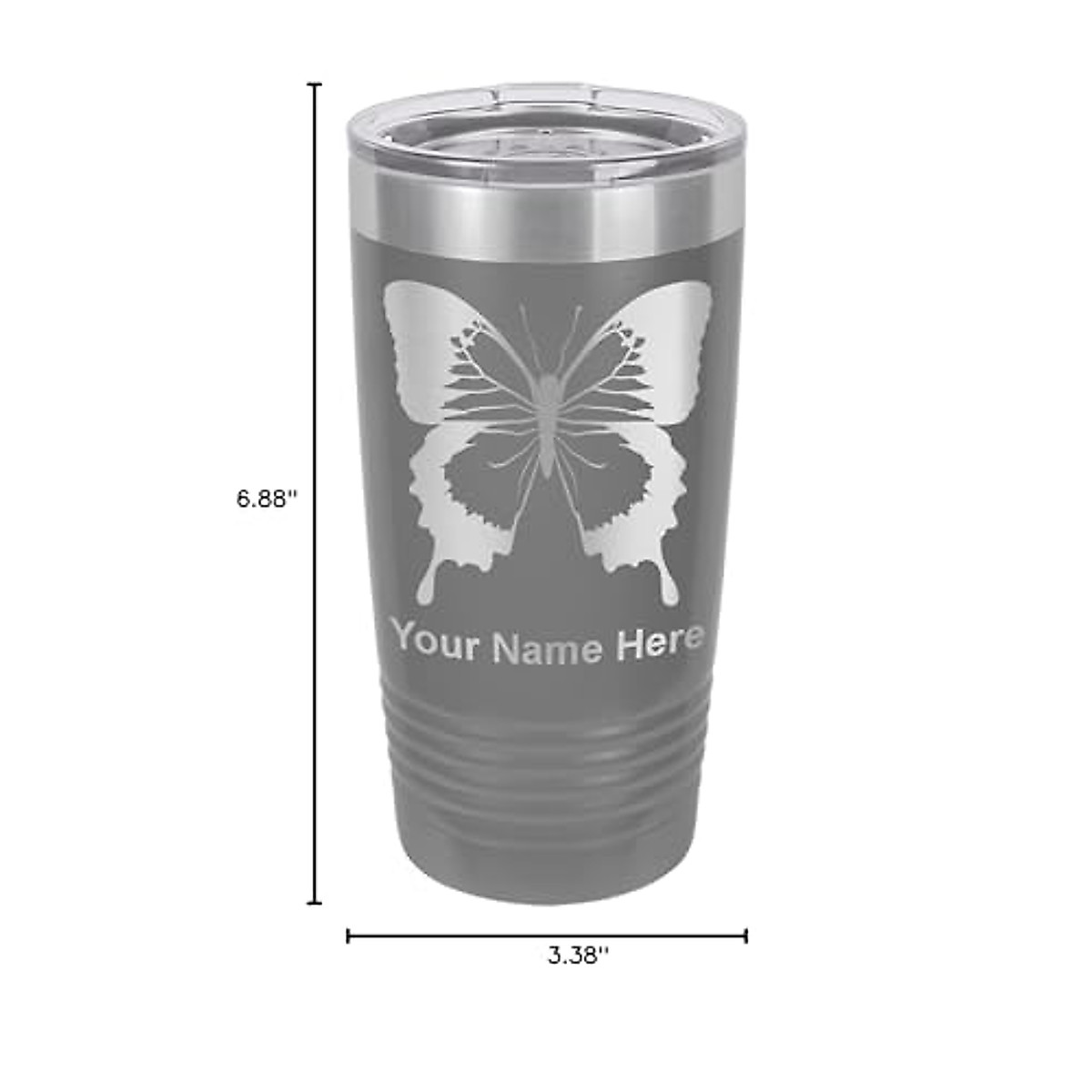 LaserGram 20oz Vacuum Insulated Tumbler Mug, Swallowtail Butterfly, Personalized Engraving Included (Gray)