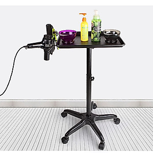 Salon Tray on Wheels, Tattoo Tray, CAKMSMAO Aluminum Beauty Rolling Salon Tray Station, Adjustable Height Mobile Folding Storage Salon Trolley (Black)