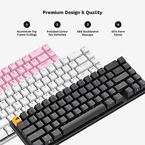 Glorious Gaming GMMK 2 - TKL Mechanical Keyboard - Custom 65% Keyboard - Compact -Hotswap w/Cherry Mx Style Switches - Incl. Double Shot Keycaps & Linear Switches - PC Gaming Setup Accessories