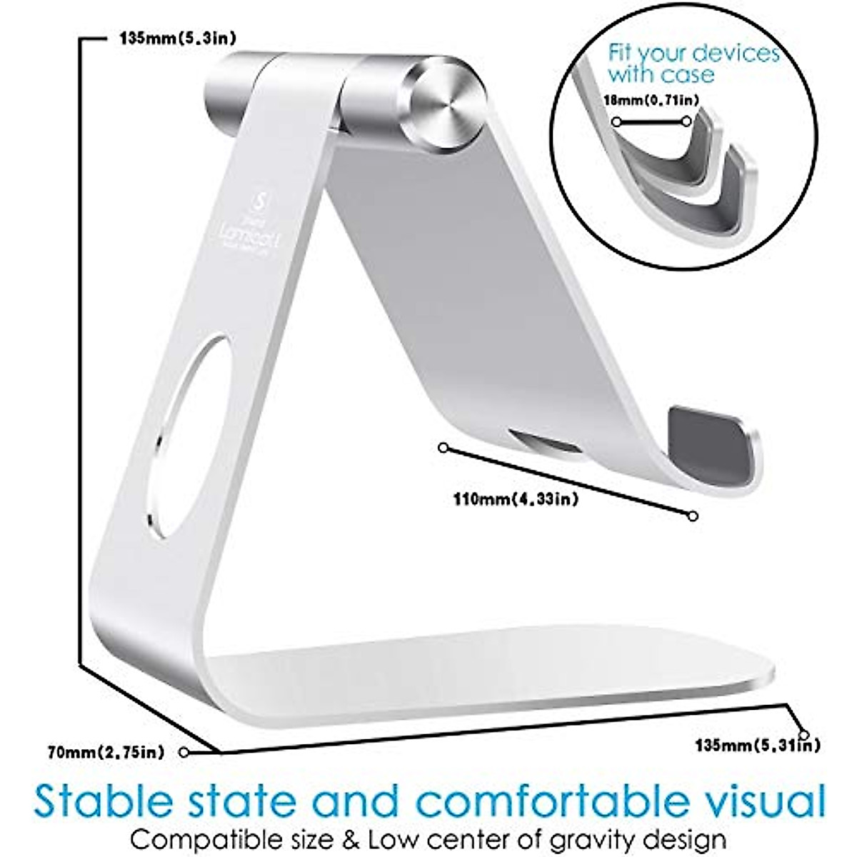 Lamicall Tablet Stand Adjustable, Tablet Holder : Desktop Holder Dock Cradle Compatible with iPad Pro 12.9,10.5, 9.7, Air Mini 2 3 4, Nexus, Accessories, Tab (4-13 inch) - Silver