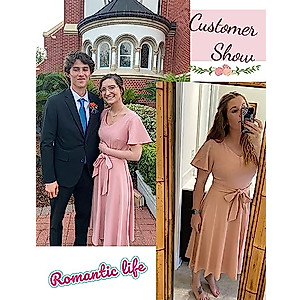 Gardenwed Cocktail Dresses for Women Wedding Guest,Fit and Flare Formal Dress with Sleeves for Homecoming Party Church Blush L