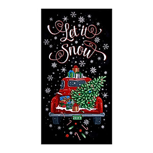 Timeless Treasures Let It Snow 24'' Red Truck Christmas Panel Black
