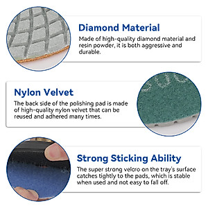 TOOVEM 14 Packs 4 Inch Diamond Polishing Pads with 5/8"-11 Backer Pad, 12 PCS Wet/Dry Polish Pad Kit for Drill Grinder Polisher, 50-8000 Grit Pads for Granite Marble Stone Concrete Countertop Quartz