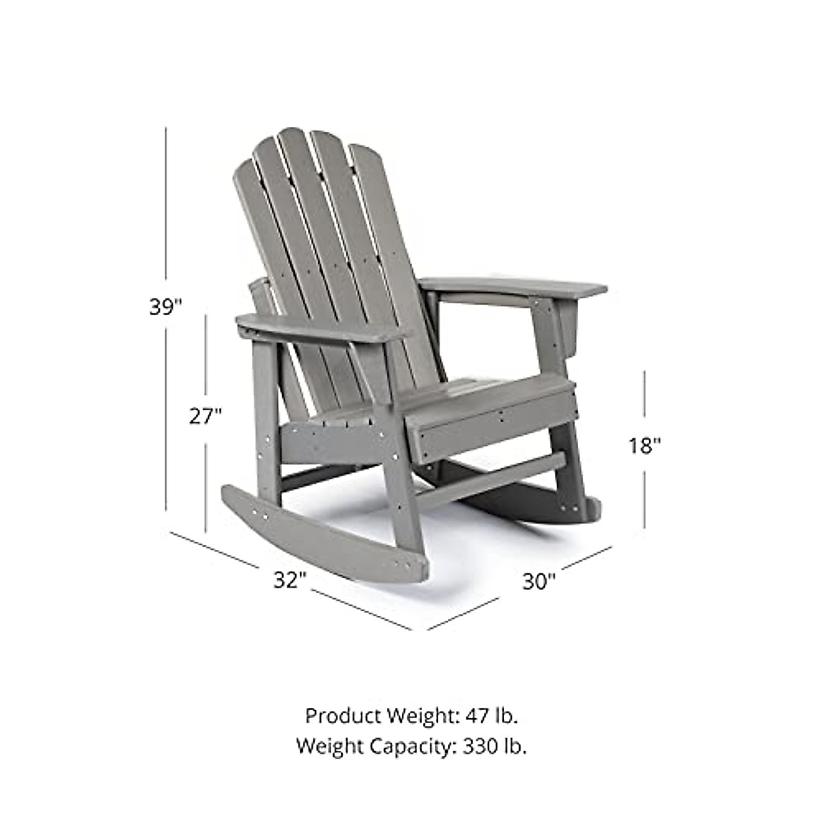 TITAN GREAT OUTDOORS Everwood Hilltop Platinum Grey Curve Back Poly Adirondack Rocking Chair