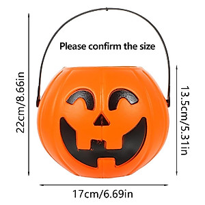 GSHLGAO Plastic Pumpkin Bucket, Pumpkin Candy Bucket Large 6.7x5.3in Portable Pumpkin Pail with Handle Reusable Cute Halloween Candy Bucket for Trick or Treat Party, Halloween Pumpkin Bucket (Large)