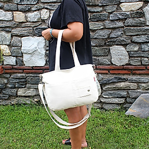 Women's Canvas Shoulder Bag Crossbody Detachable Strap Multi Pockets Messenger Bag Zipped Closure Purse Red