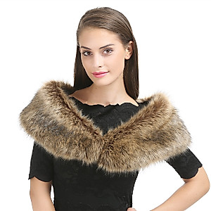 Lucky Leaf Women Winter Faux Fur Ornate Scarf Wrap Collar Shrug for Cocktail Party Bridal Wedding (Paille, 100cm / 39inch)