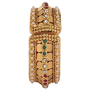 Efulgenz Fashion Jewelry Indian Bollywood 14 K Gold Plated Faux Pearl Bracelets Bangle Set for Women (2.4, Style2)