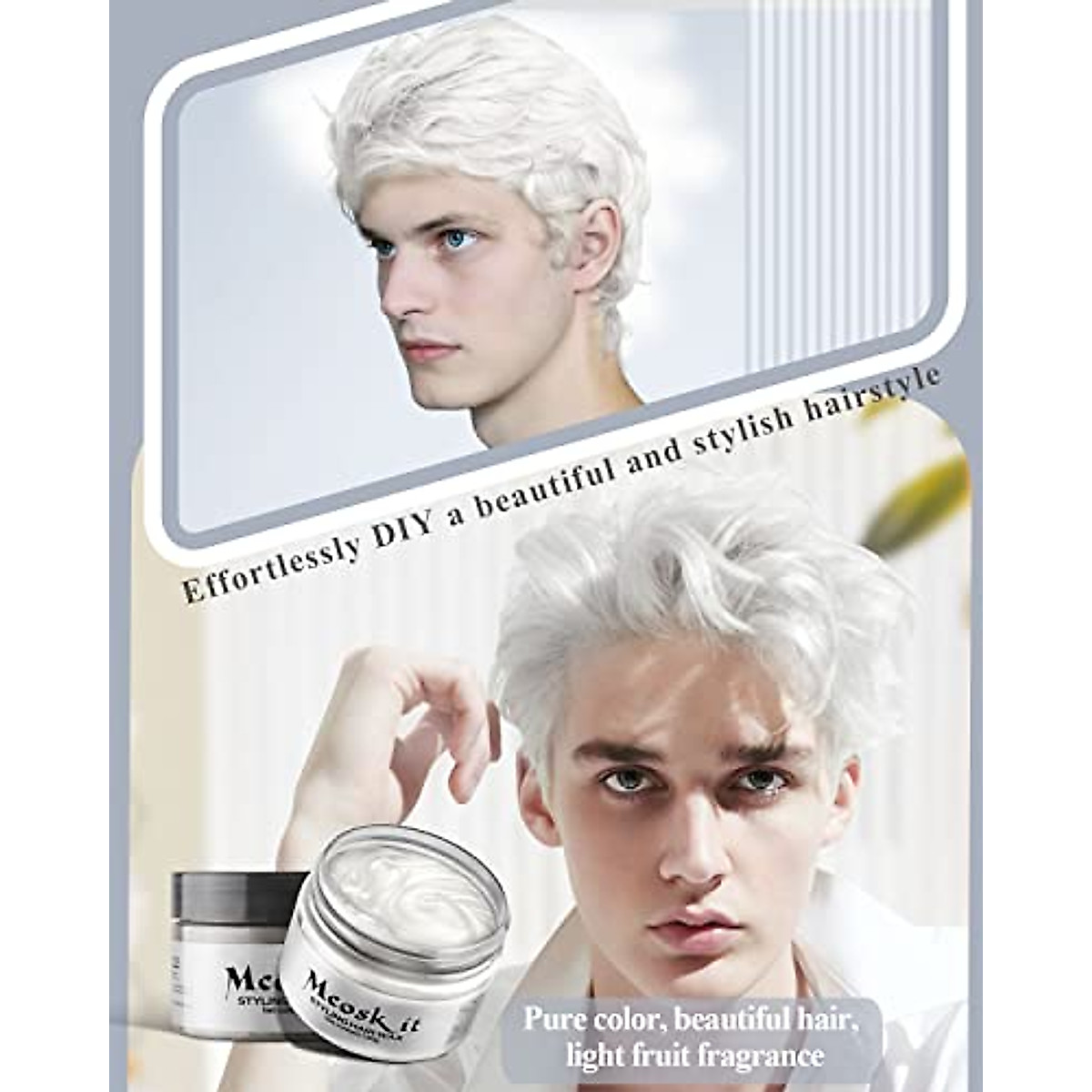 MCOSKIT Hair-Color-Wax for Men & Women, Natural Washable Temporary Hair Dye Clay Pomades & Instant Styling Creams, Fun Hair Mud for Cosplay, Halloween, Party. 4.23oz/White