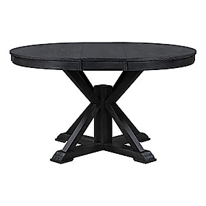 WOZNLA 5-Piece Retro Style Extendable Round Dining Table Set with 4 Upholstered Chairs - Perfect for Kitchen and Living Room - Vintage Elegance for Your Home