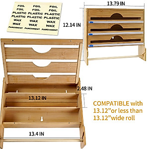 4in1 Foil and Plastic Cling wrap Organizer Dispenser with Cutter，Aluminum foil , Wax Paper Dispenser for Kitchen Drawer Storage , Hangable Roll Organizer Holder, Compatible with 12" Roll
