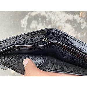 Viet Nam Black Double Side Genuine Real Alligator Hornback Leather Bi-fold Men's Wallet ,Handmade Crocodile Leather Wallet Men, XL