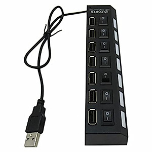 High Performance 7 Port USB 2.0 HUB for LED Powered High Speed Splitter Extender Cable Black White New