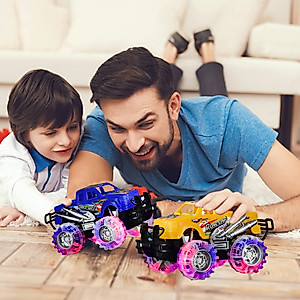 Playo Monster Trucks for Boys - Car Toys for Boys & Girls - Light up Toys for Kids - 6" Truck with Flashing LED Tires - Toy Cars for 3 Year Old boy + - Push n Go Childrens Birthday Gift (Blue)