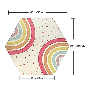 STARUIA Rainbow Rug for Baby Girls Bedroom,55"x47" Washable Area Rug for Princess Tent Castle,Hexagon Non-Slip Nursery Rug Ultra Soft Play Carpet for Kids Room Playpen Dorm