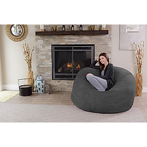 Chill Sack Bean Bag Chair: Giant Memory Foam Furniture Bags and Large Lounger, Big Sofa with Huge Water Resistant Soft Micro Suede Cover, Charcoal, 5-feet (AMZ-5SK-MS03)