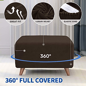 MAXIJIN Velvet Ottoman Slipcover Oversized Stretch Square Rectangle Footstool Slipcover Folding Storage Ottoman Covers for Living Room with Elastic Bottom (Ottoman X-Large, Dark Coffee)