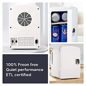 Living Enrichment Mini Fridge Chilling and Warming, Portable Compact Refrigerator AC/DC Power, 4L 6 Cans Capacity, for Skincare, Foods, Medications, Milk, Home and Travel - White