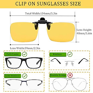 FRAZALA Polarized Clip On Night Vision Glasses for Driving Over Prescription Glasses UV400 Protection Lenses (Night Vision x 2)
