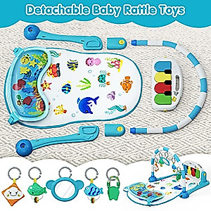UNIH Baby Gym Play Mat, Kick and Play Piano Gym with Water Mat, Tummy Time Mat, Musical Light Activity Center for Infants Toddlers, Birthday Gift Play Mat for Newborn